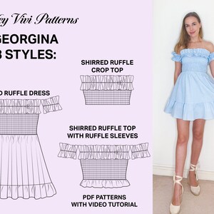 Shirred Dress Digital Sewing Pattern, Shirred Crop Top Pattern, Ruffle ...