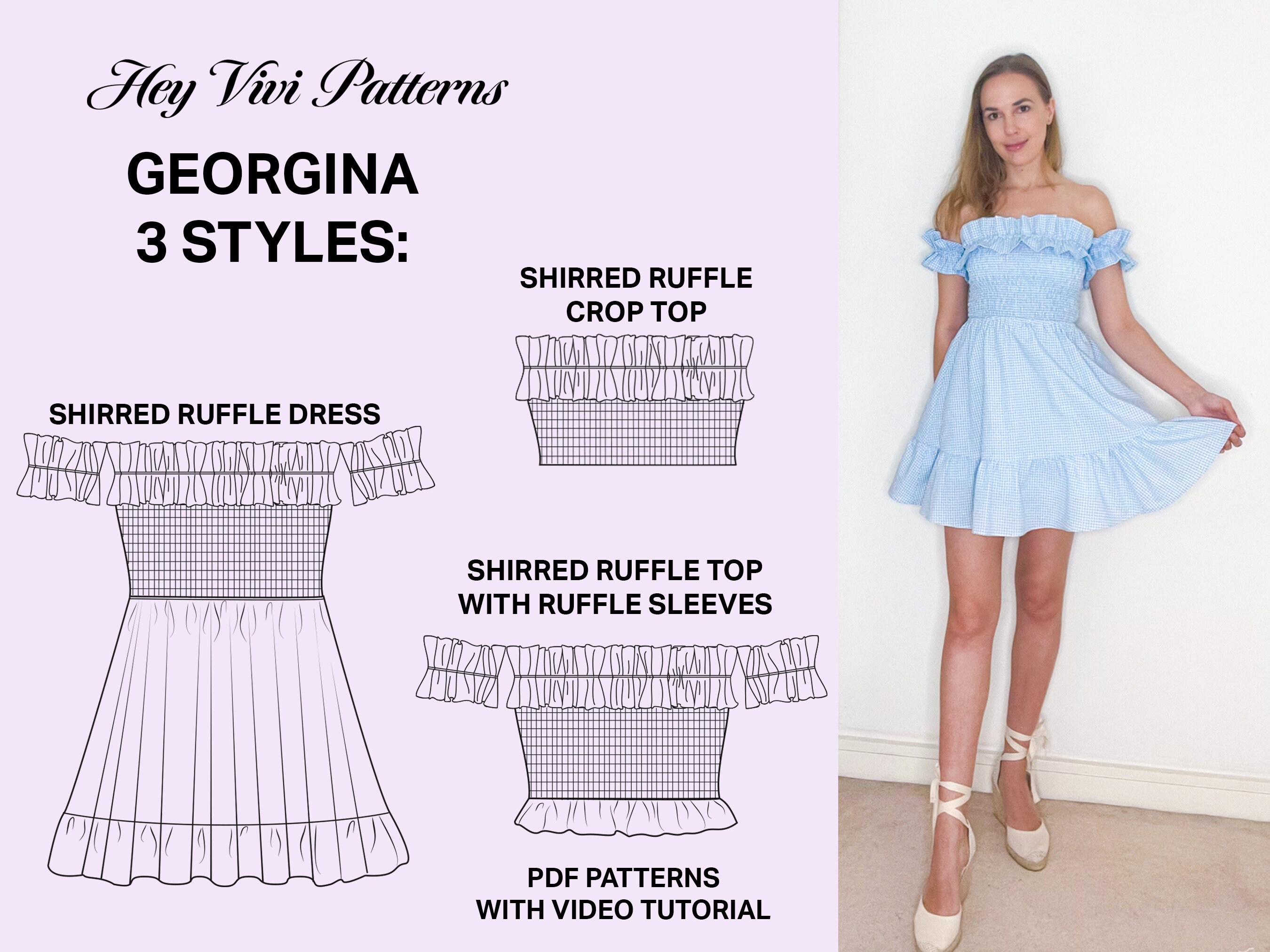 Shirred Dress Digital Sewing Pattern, Shirred Crop Top Pattern, Ruffle ...