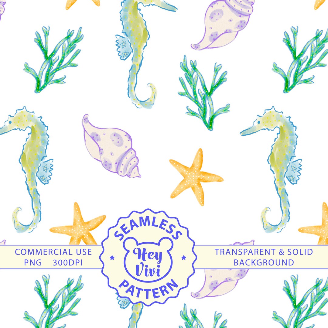 Seahorse Shells Summer Seamless Pattern, Kids Underwater Sea Surface ...