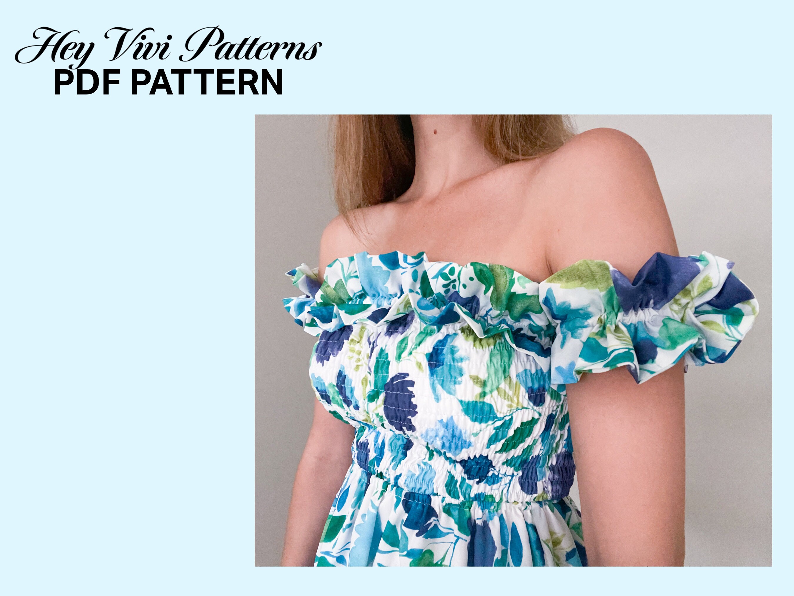 Shirred Dress Digital Sewing Pattern, Shirred Crop Top Pattern, Ruffle ...