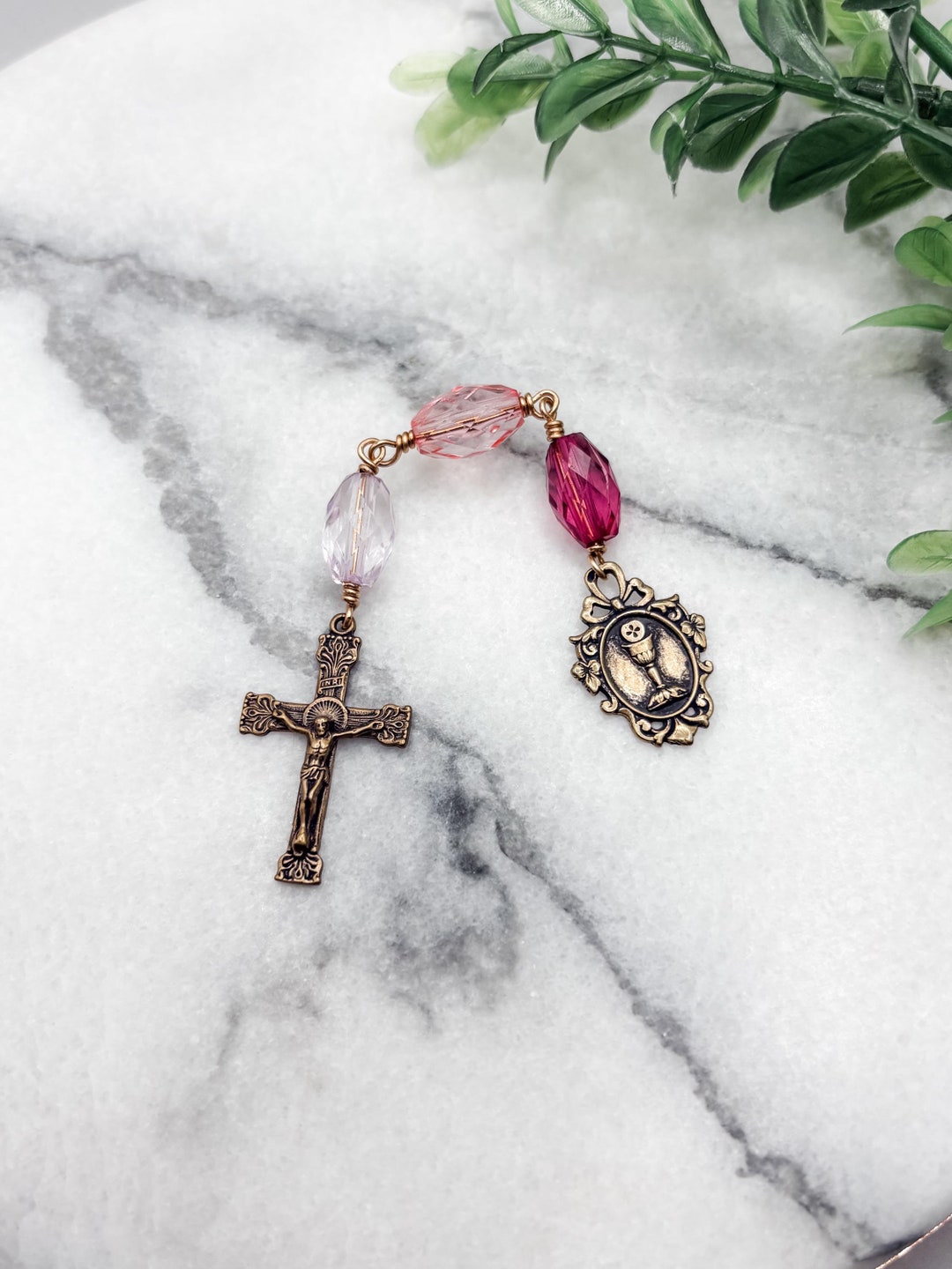 First Holy Communion/ Eucharist Three Hail Mary Chaplet | Glass | Solid ...