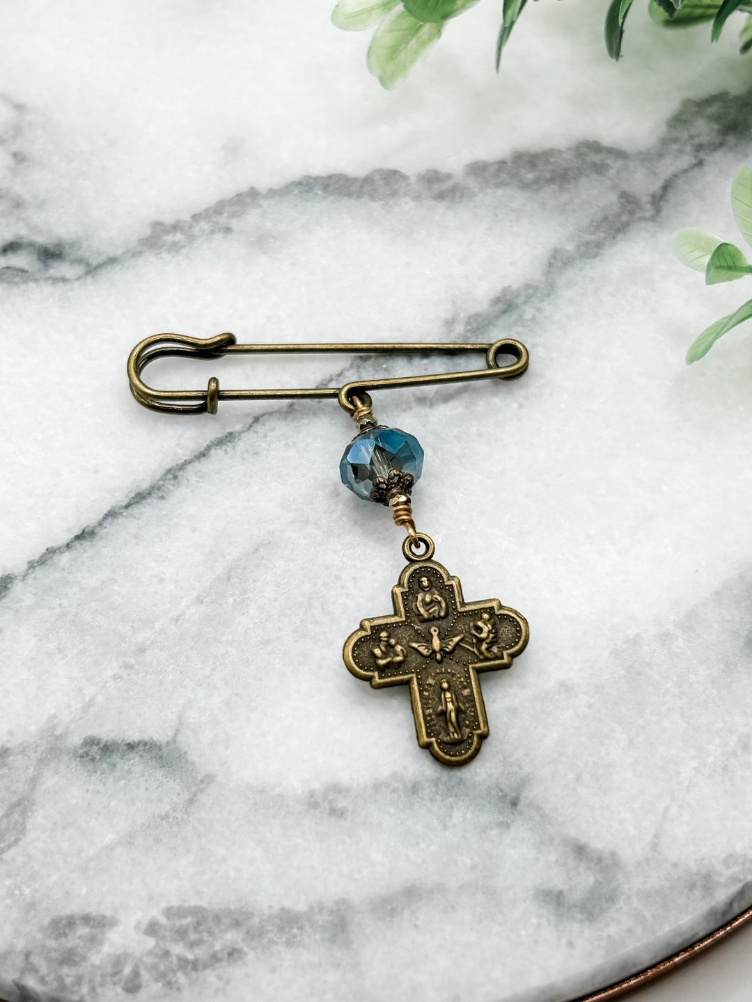 Four Way Cross Pin | Crystal | Bronze | Catholic Gift | Religious Gift ...