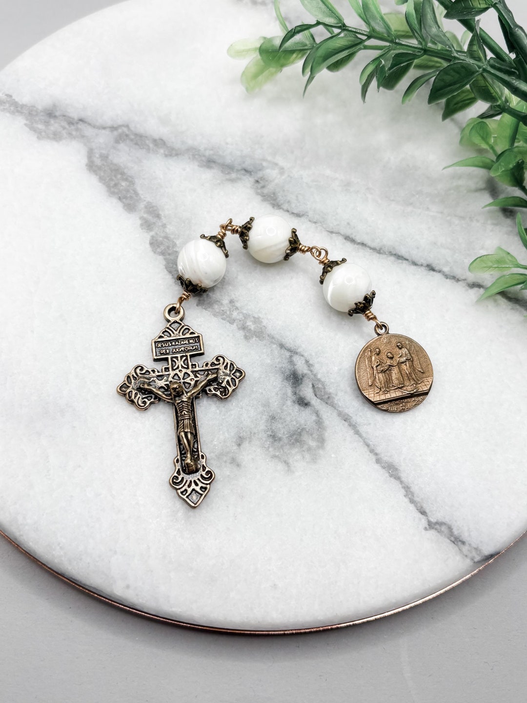 St. Thomas Aquinas Three Hail Mary Chaplet | Mother of Pearl | Solid ...