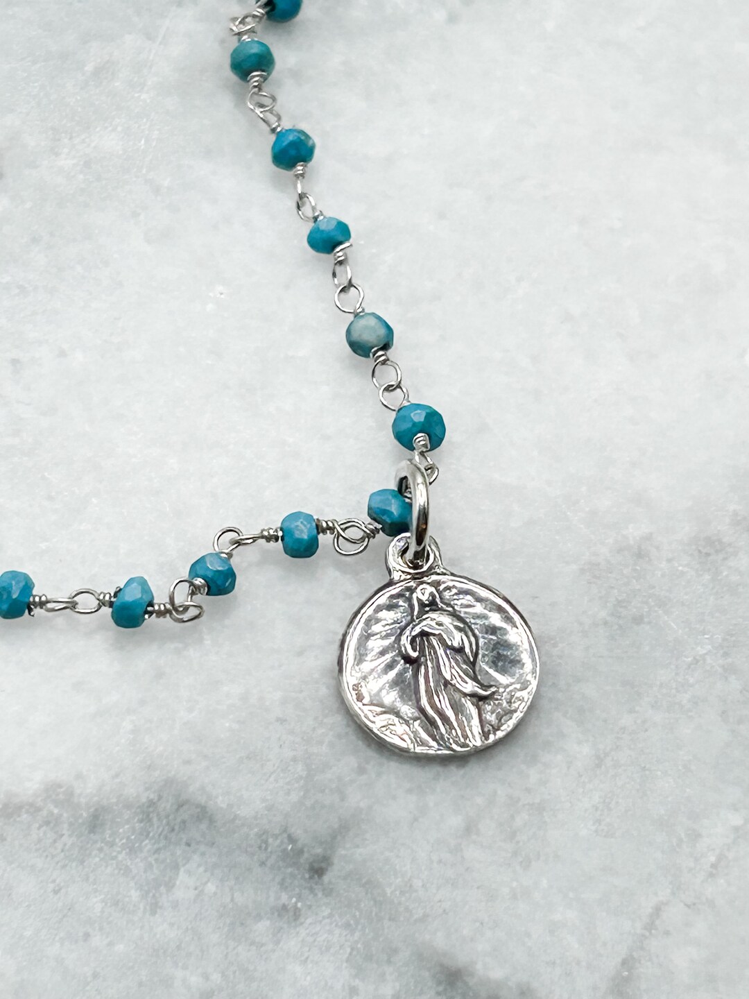 Our Lady of the Assumption 18" - 20" Turquoise Beaded Chain Necklace ...