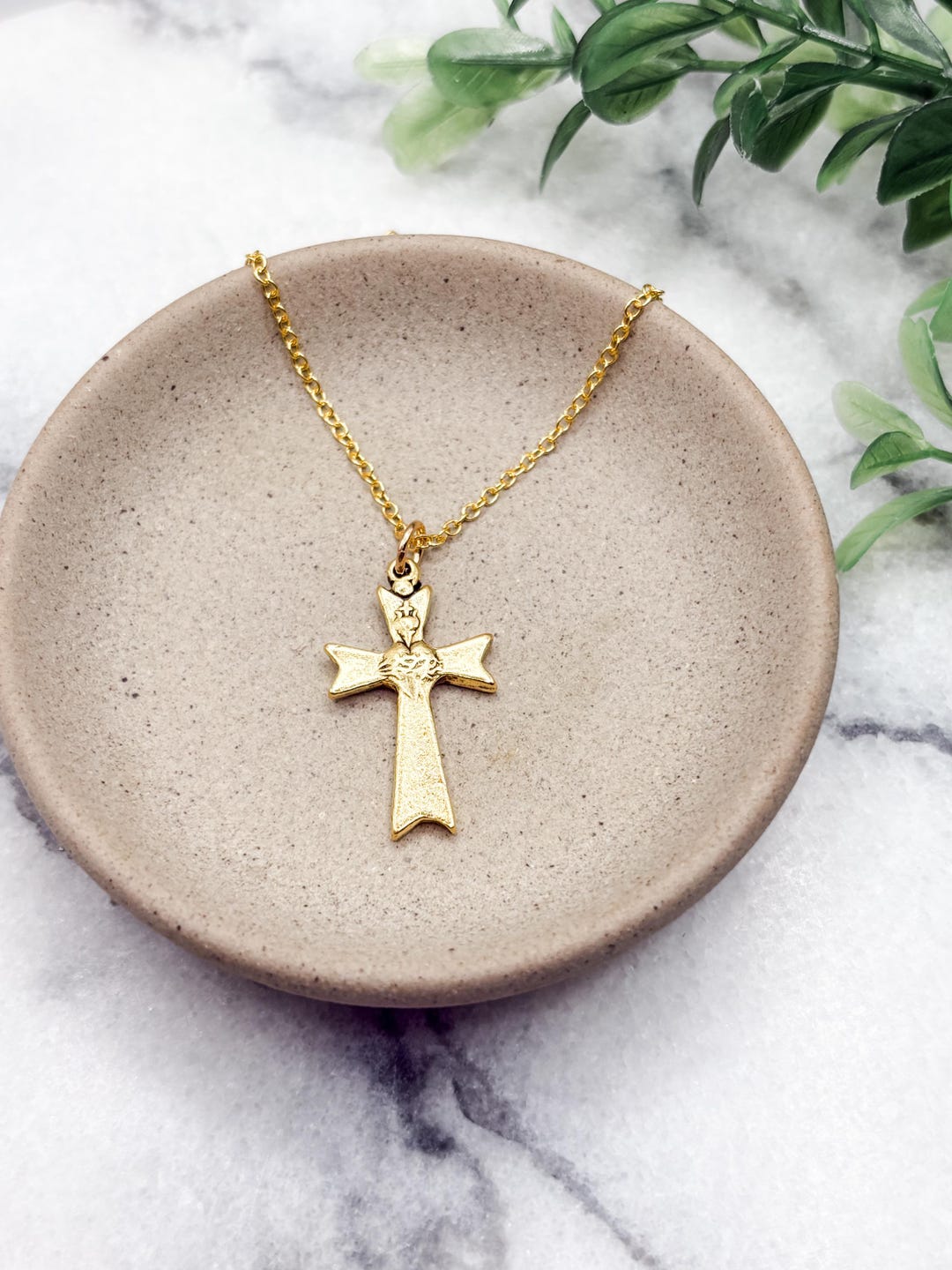Sacred Heart Cross Gold Chain 20" Necklace | Gold Cable Chain | Lobster ...
