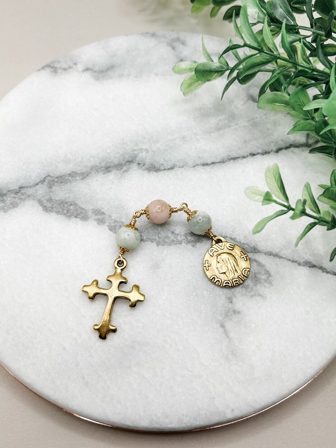Ave Maria Three Hail Mary Devotional Chaplet Morganite Gold Catholic ...