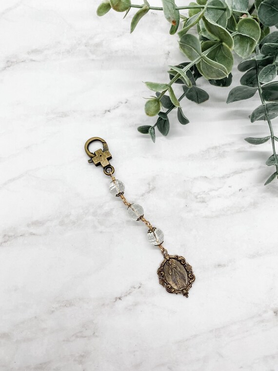 Divine Mercy Three Hail Mary Keychain/Purse Clip Rock Quartz | Etsy