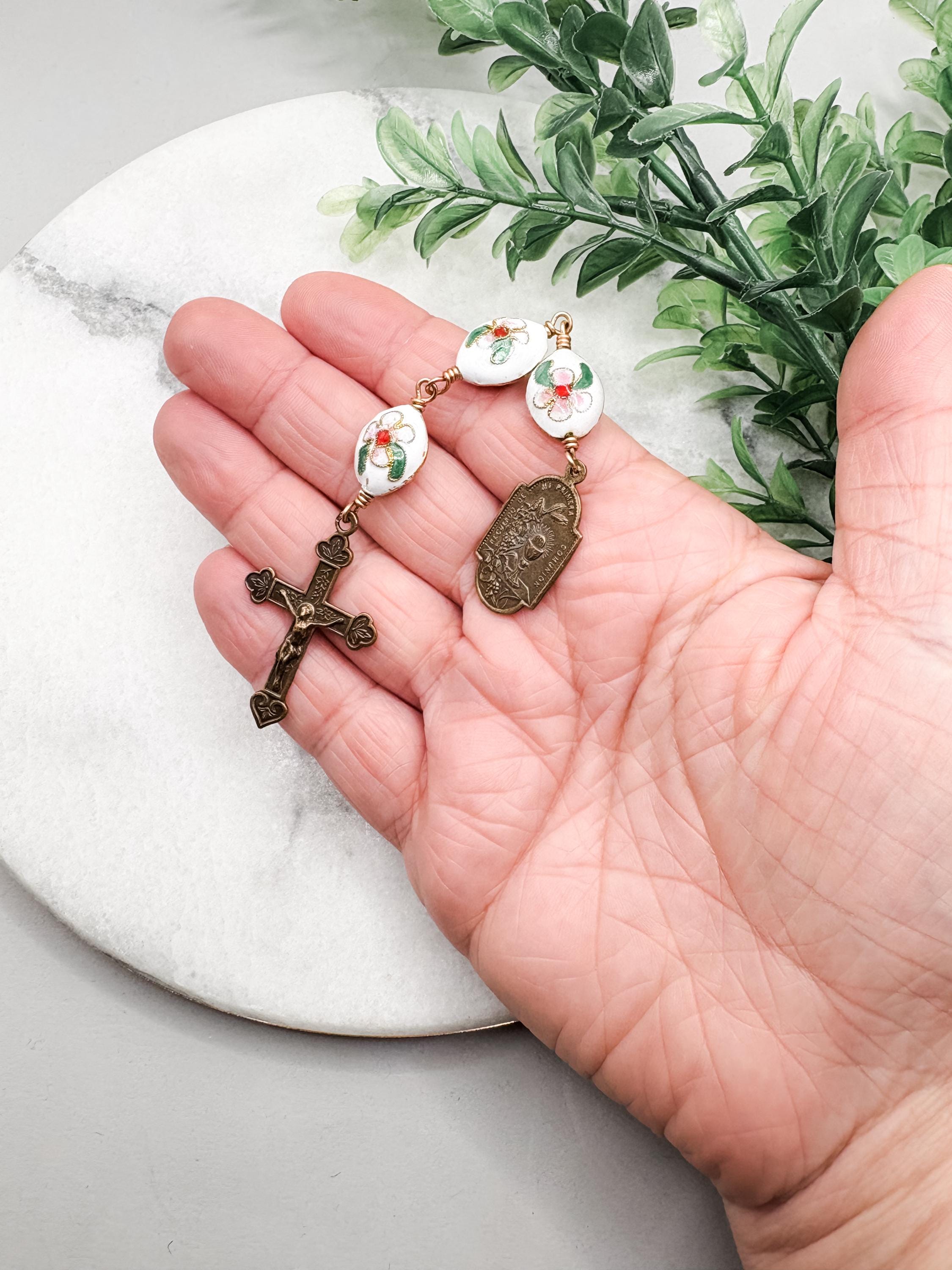 First Holy Communion Three Hail Mary Chaplet | Cloisonné | Solid Bronze ...