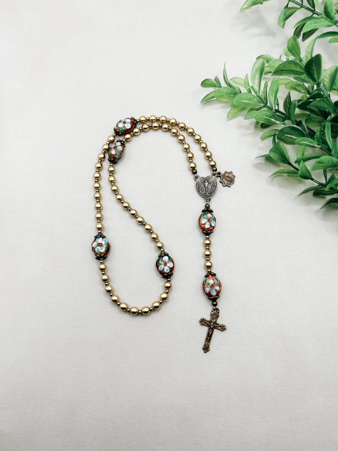 Small First Holy Communion Five Decade Rosary Hematite Cloisonné Solid ...