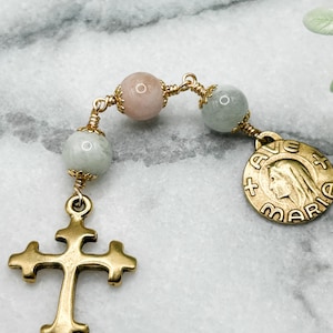 Ave Maria Three Hail Mary Devotional Chaplet Morganite Gold Catholic ...