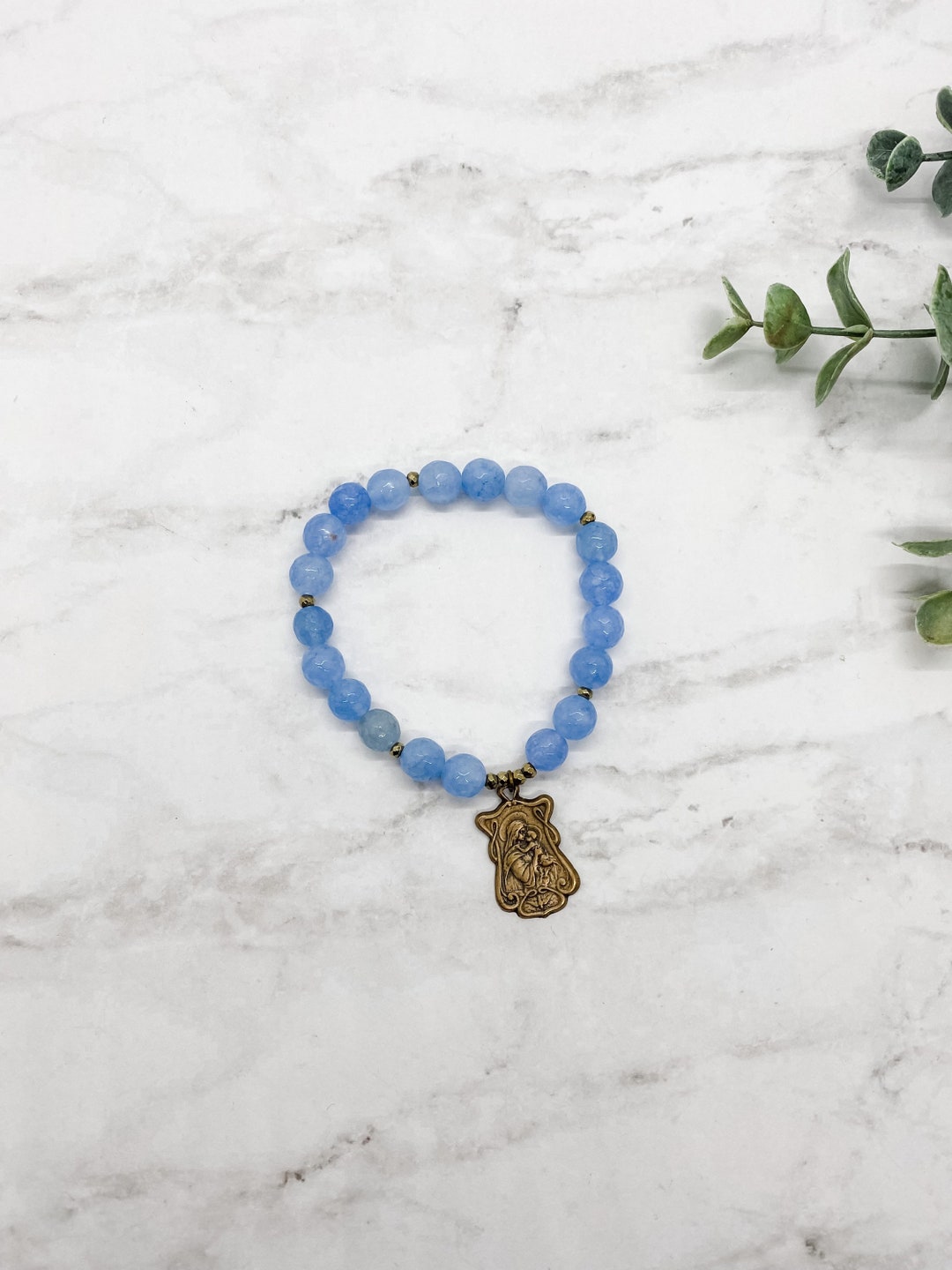 CLEARANCE Madonna and Child Stretch Bracelet | Angel Agate | Hematite ...