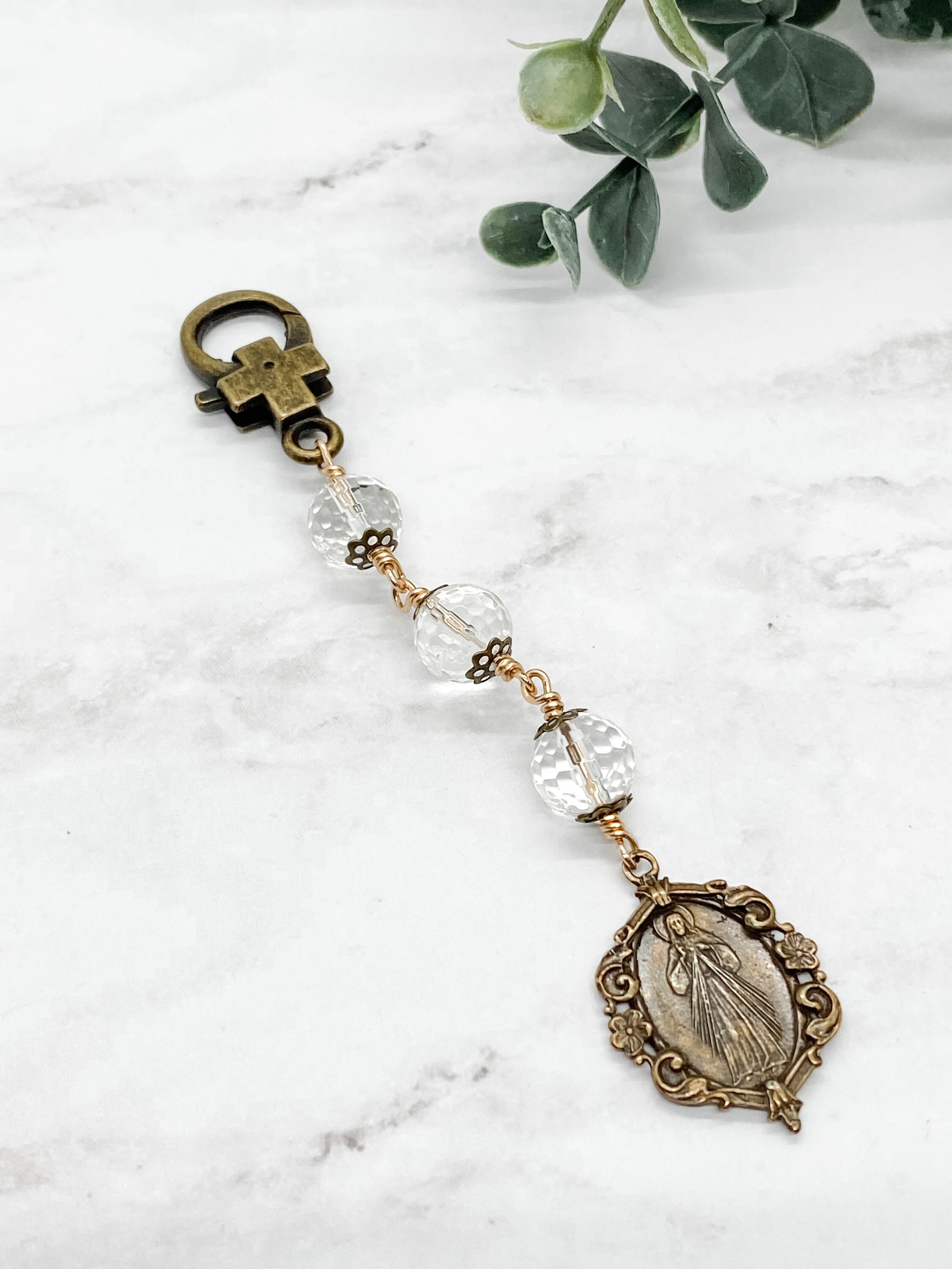 Divine Mercy Three Hail Mary Keychain/Purse Clip Rock Quartz | Etsy