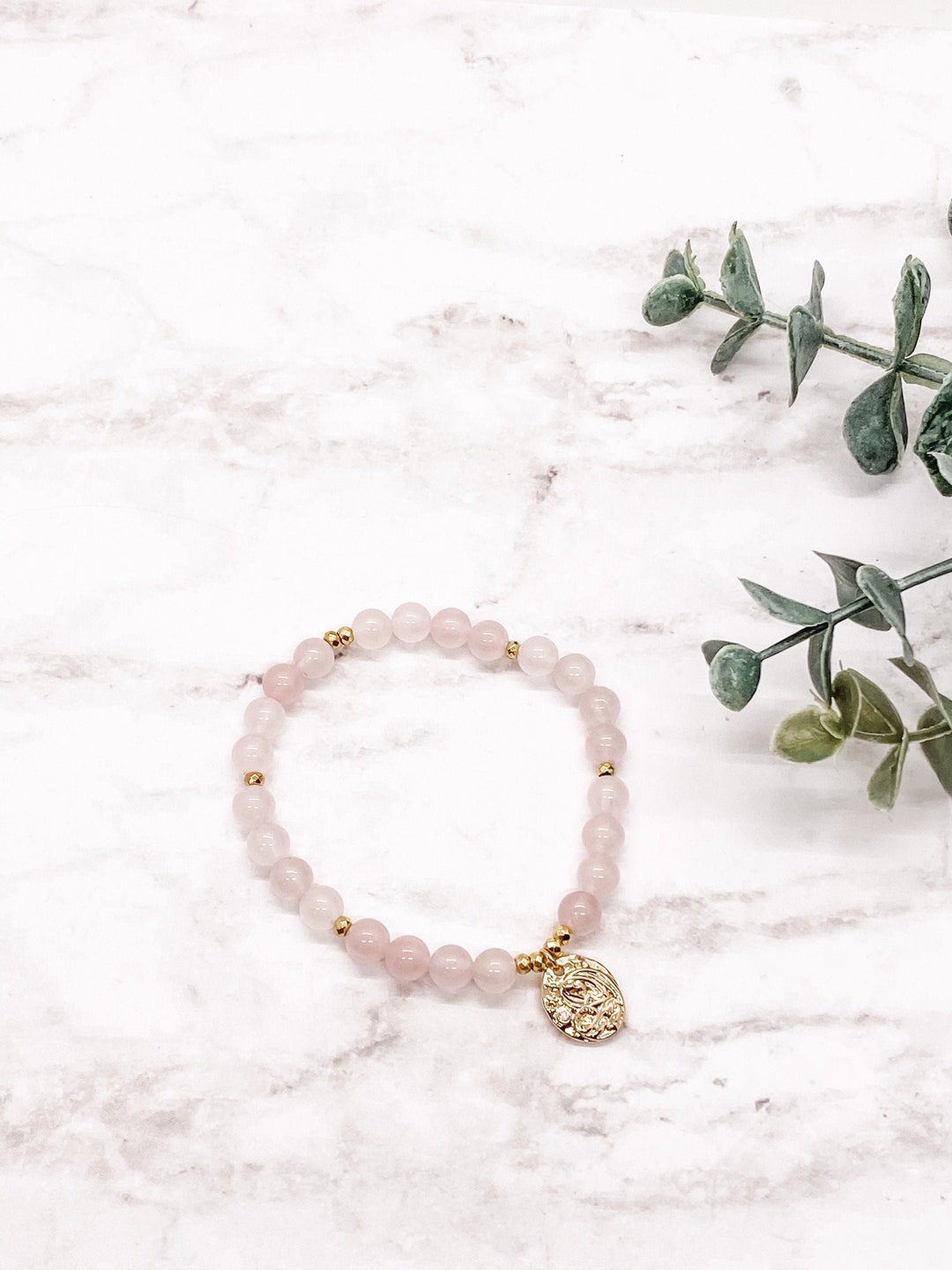 CLEARANCE Madonna and Child Stretch Bracelet | Rose Quartz | Hematite ...