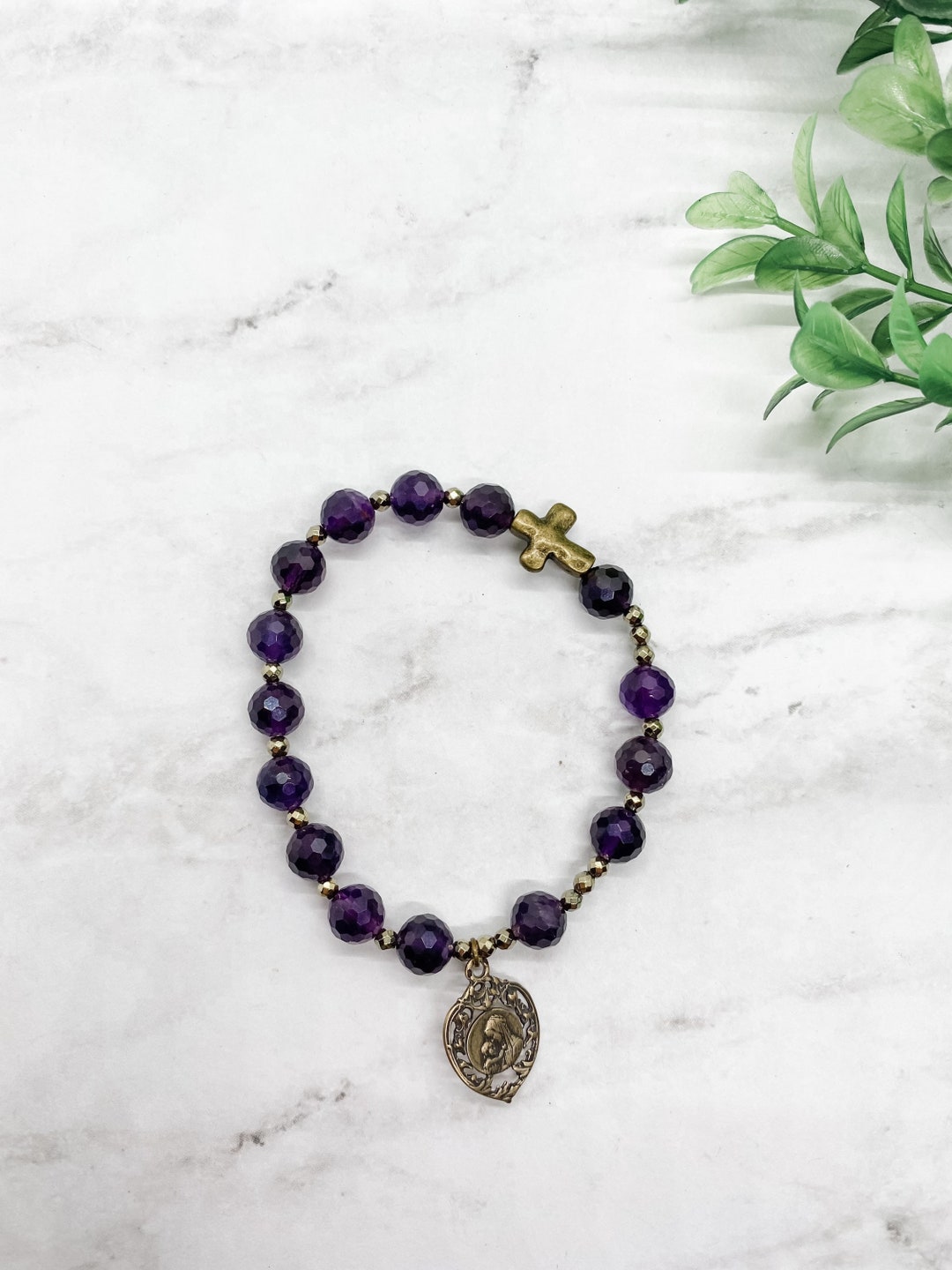 Madonna and Child Single-decade Rosary Bracelet | Amethyst | Solid ...
