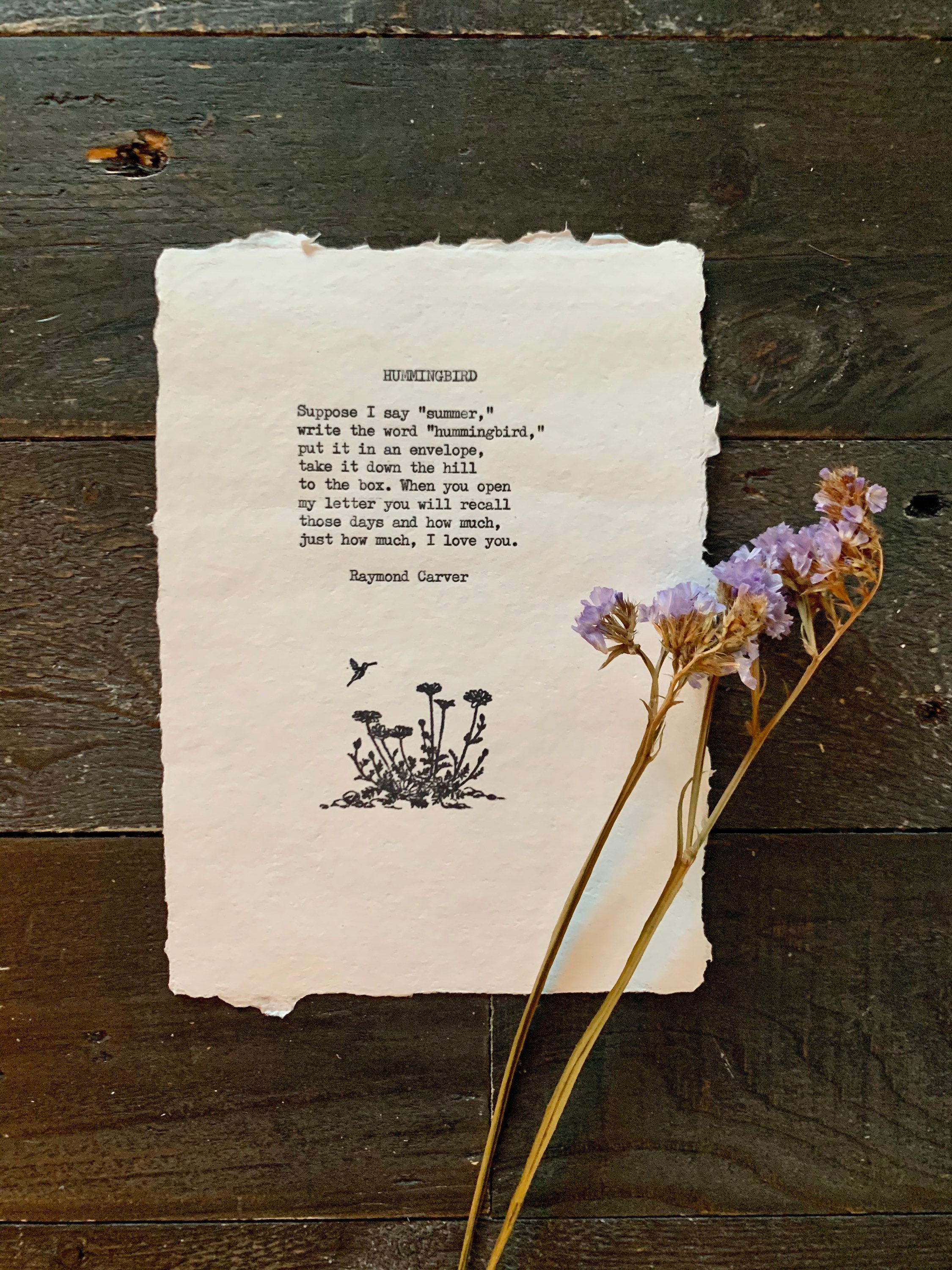 Hand Typed Raymond Carver Hummingbird Poem On | Etsy