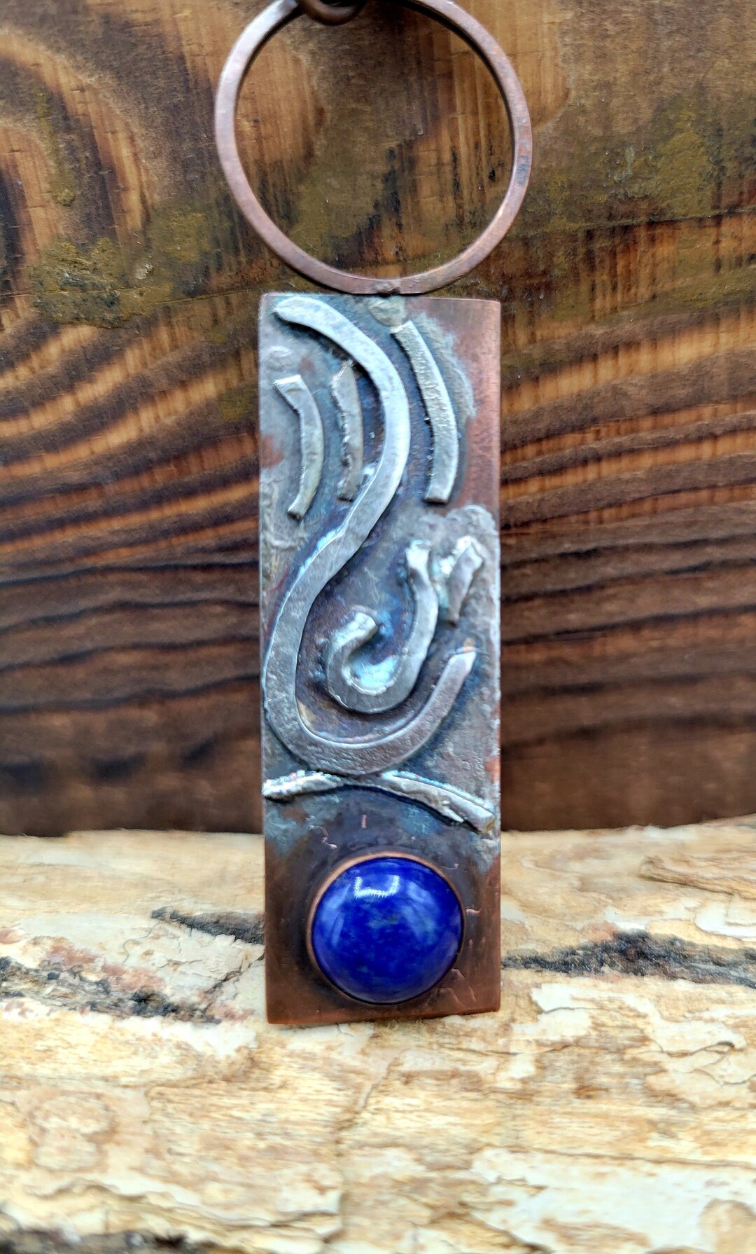 Reticulated Silver on Copper With a 10mm Lapis Lazuli Pendanat - Etsy