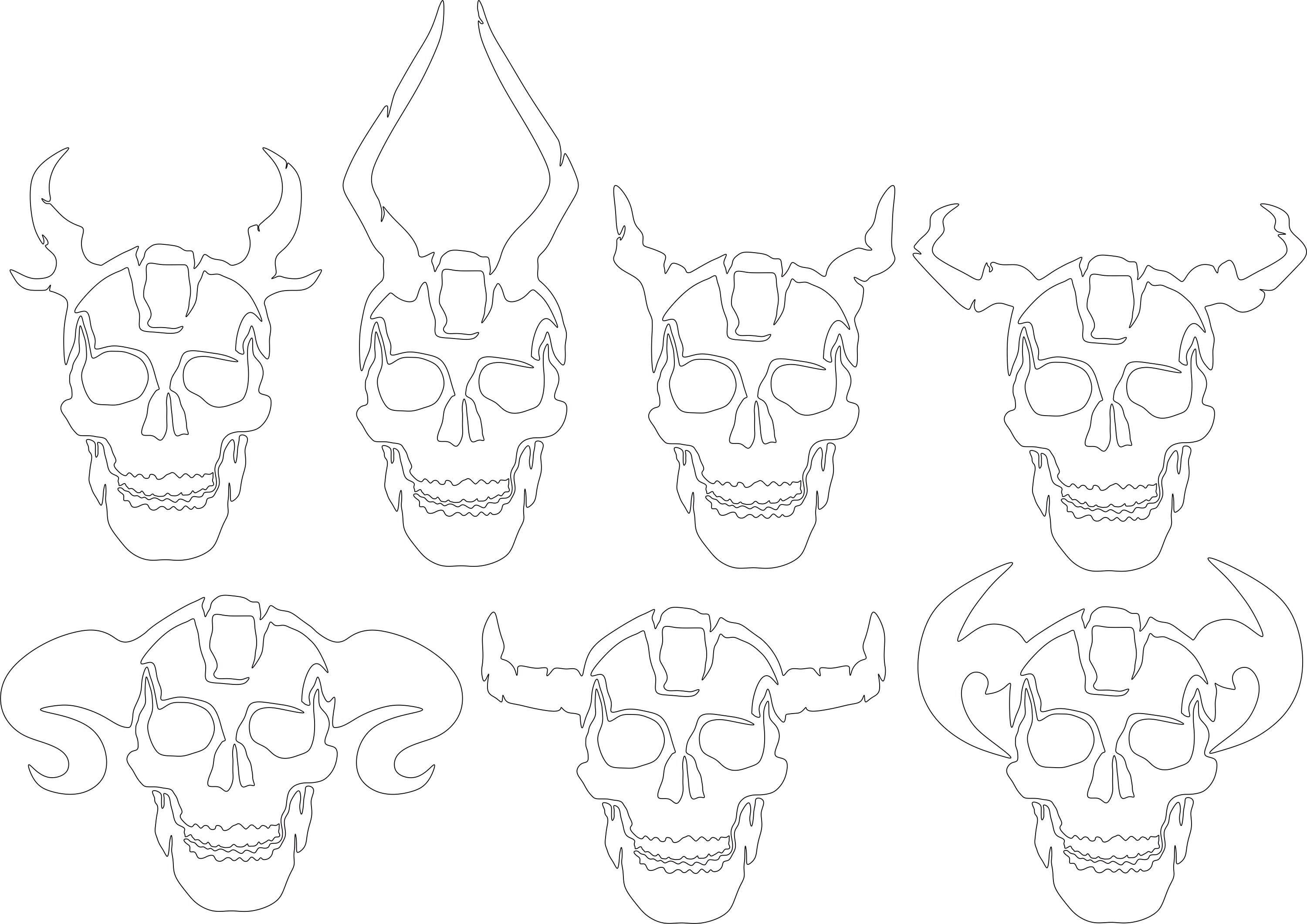 7 Horned Skull Drawing One Line Mini Tats Decor Digital - Etsy