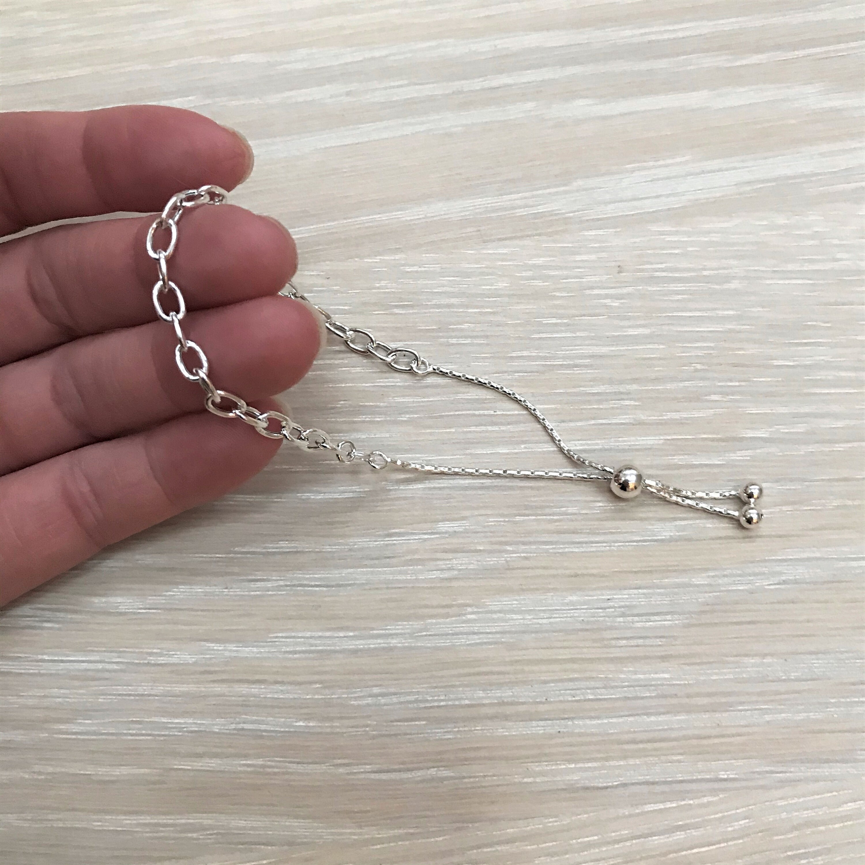 Sterling Silver Slider Bracelet: Adjustable Chain, Delicate Design ...