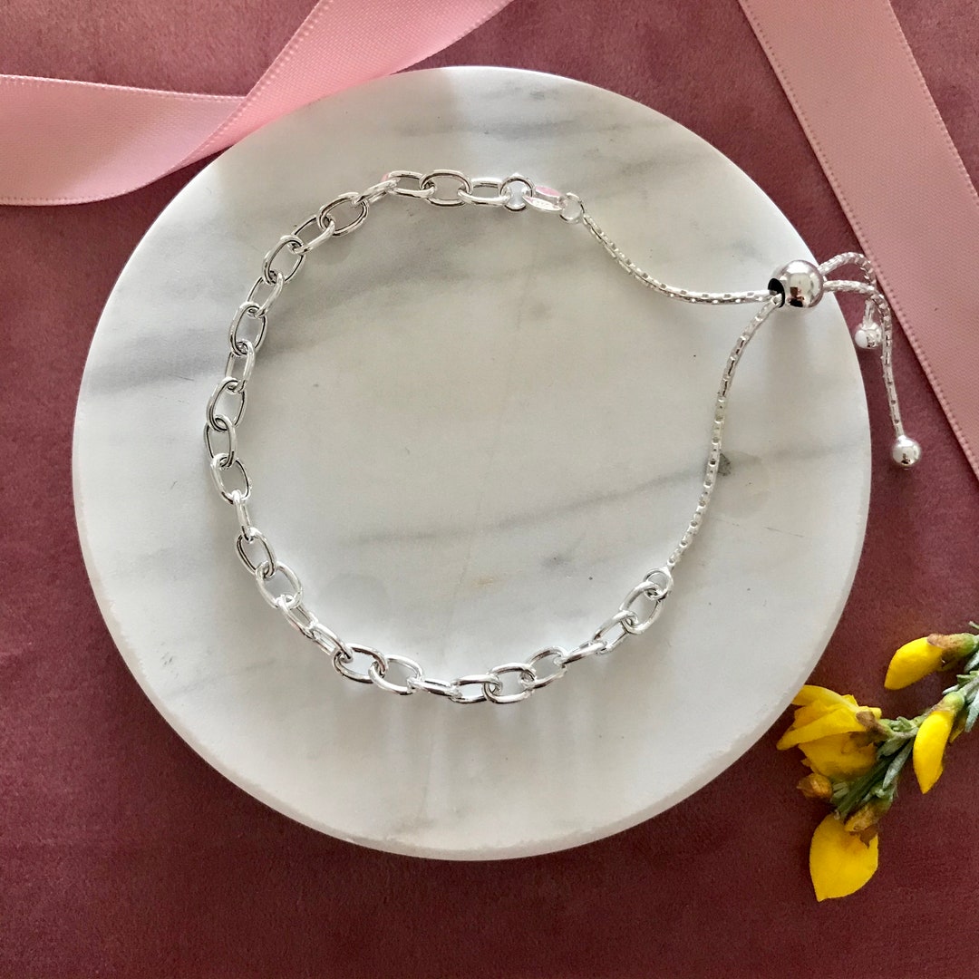 Sterling Silver Slider Bracelet | Adjustable Chain Link | Delicate ...