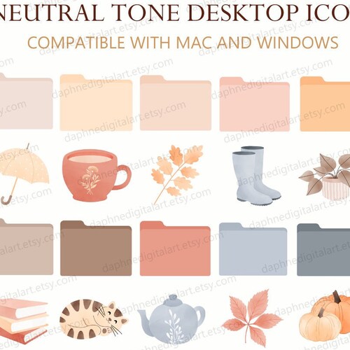Autumn Fall Desktop Icons boho Desktop Folder Icons MAC - Etsy
