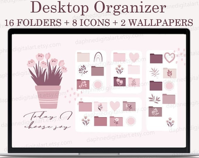 Desktop Organizer Wallpaper With Desktop Folder Icons, Aesthetic Black ...
