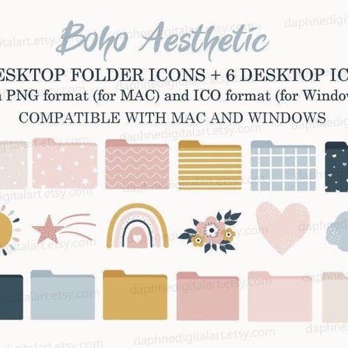 Boho Desktop Folder Icons for Mac Windows Aesthetic Desktop - Etsy