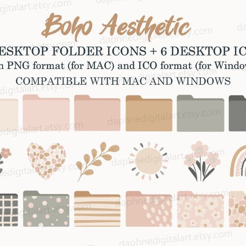 Boho Desktop Icons Desktop Folder Icons for MAC and Windows - Etsy