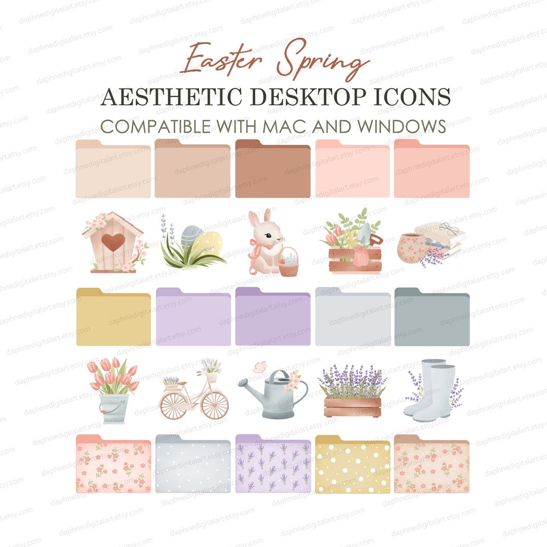 Spring Desktop Folder Icons, Floral Desktop Organizer Wallpaper, Cute ...