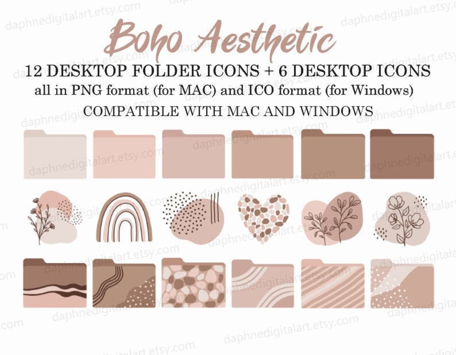 Boho Desktop Folder Icons for MAC & WINDOWS, Neutral Desktop Folder ...