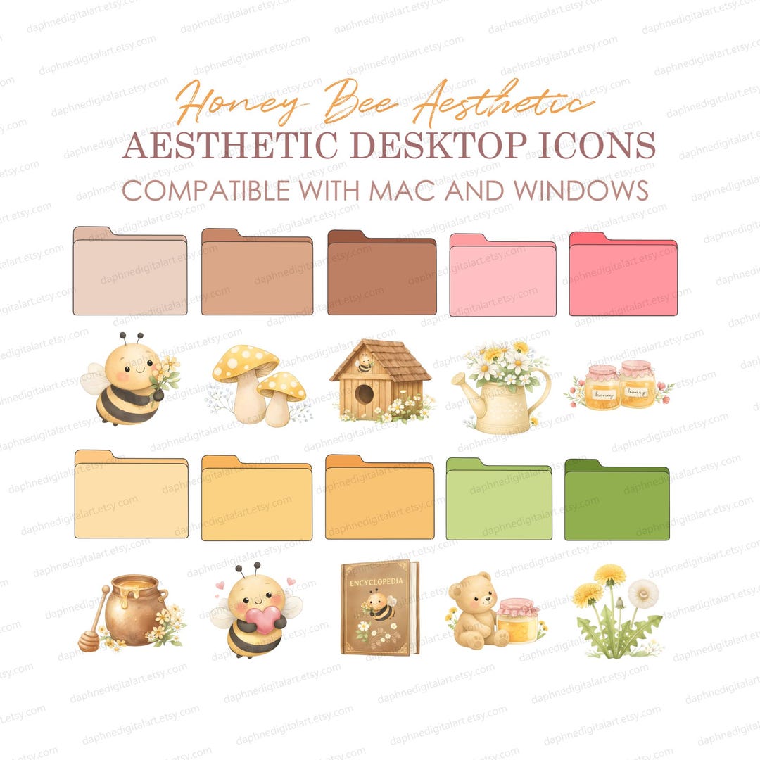 Honey Bee Desktop Icons for Mac & Windows, Cute Kawaii Folder Icons ...