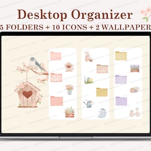 Spring Desktop Folder Icons, Floral Desktop Organizer Wallpaper, Cute ...