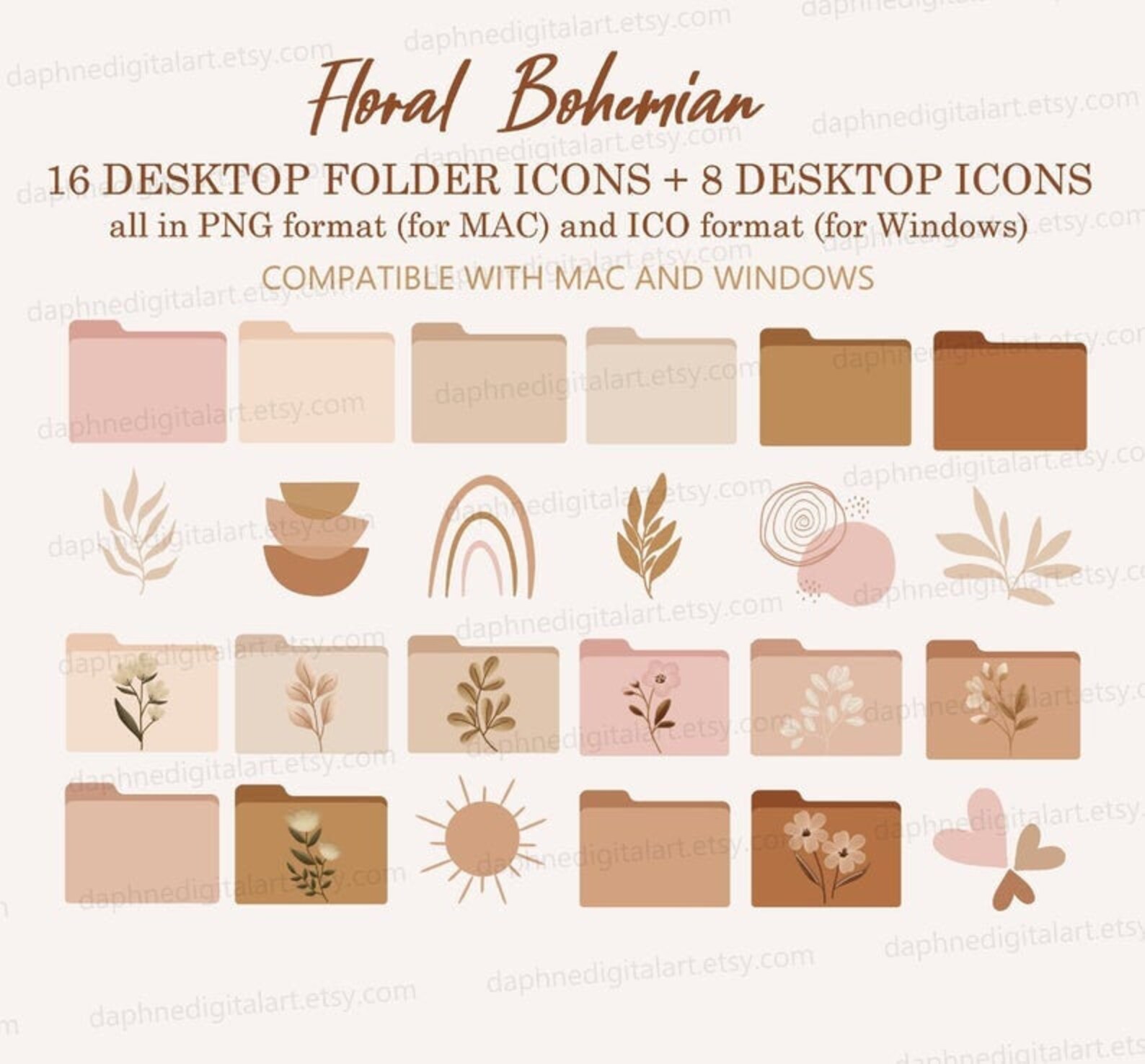 Boho Desktop Folder Icons for Mac, Desktop Folder Icons, Aesthetic ...