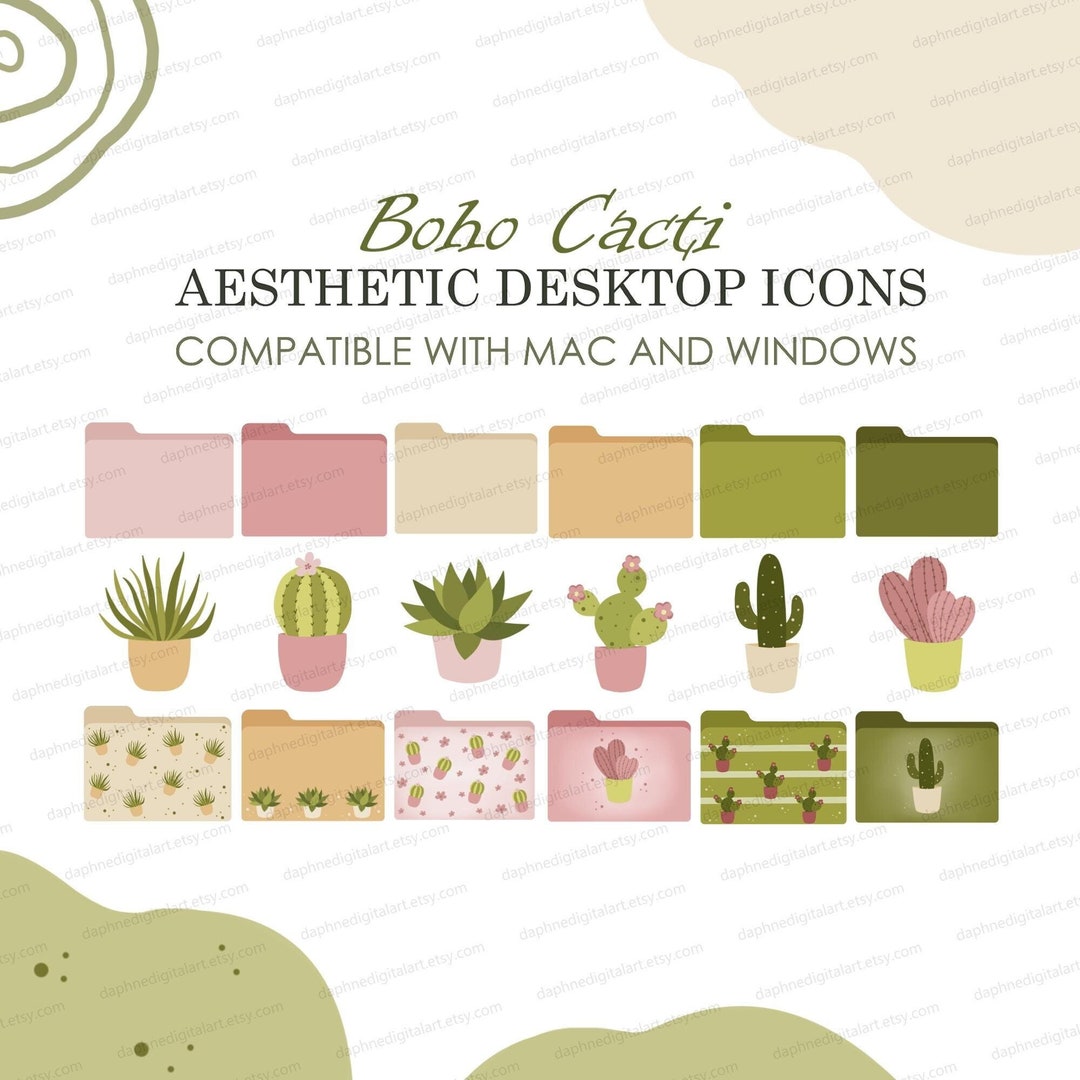 Desktop Icons Green Plant, Aesthetic Desktop Folder Icons for MAC ...