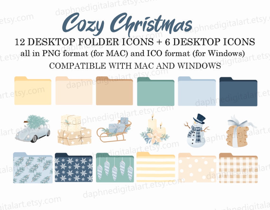 Christmas Desktop Icons Winter Desktop Wallpaper Organizer | Etsy