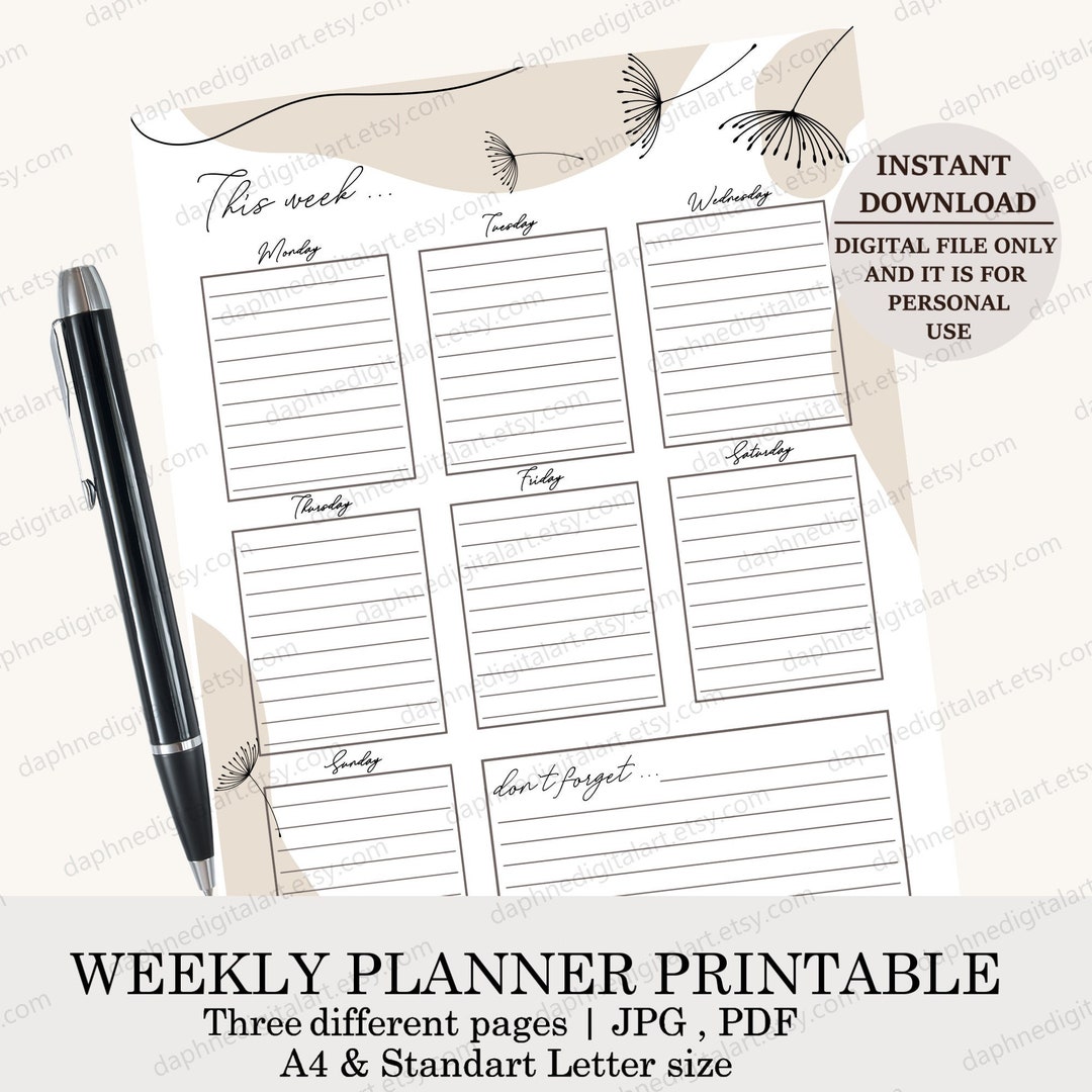 Simple Weekly Planner, Printable Weekly Planner, Minimalist Week ...