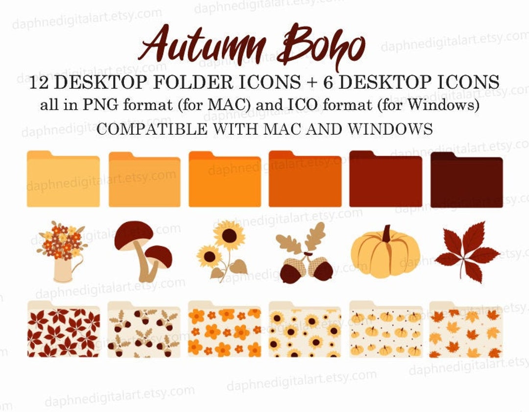 Autumn Fall Desktop Icons ,boho Desktop Folder Icons , MAC Windows ...