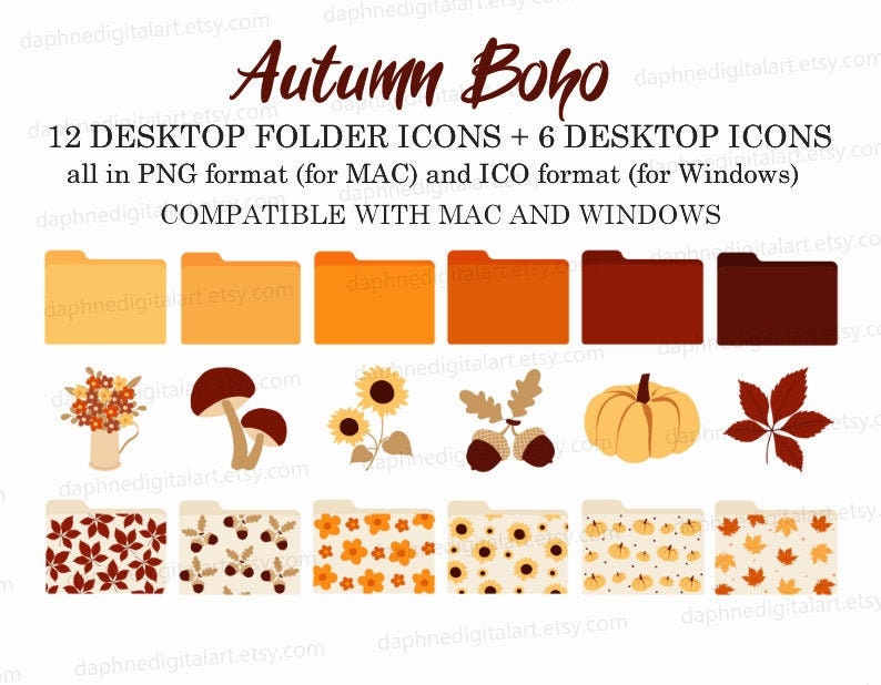 Autumn Fall Desktop Icons ,boho Desktop Folder Icons , MAC Windows ...