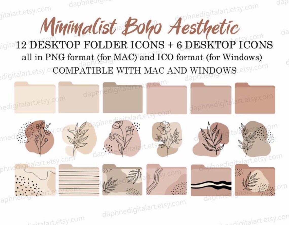 Boho Desktop Icons Desktop Folder Icons for MAC and Windows | Etsy