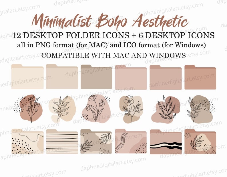 Boho Desktop Icons Desktop Folder Icons for MAC and Windows | Etsy
