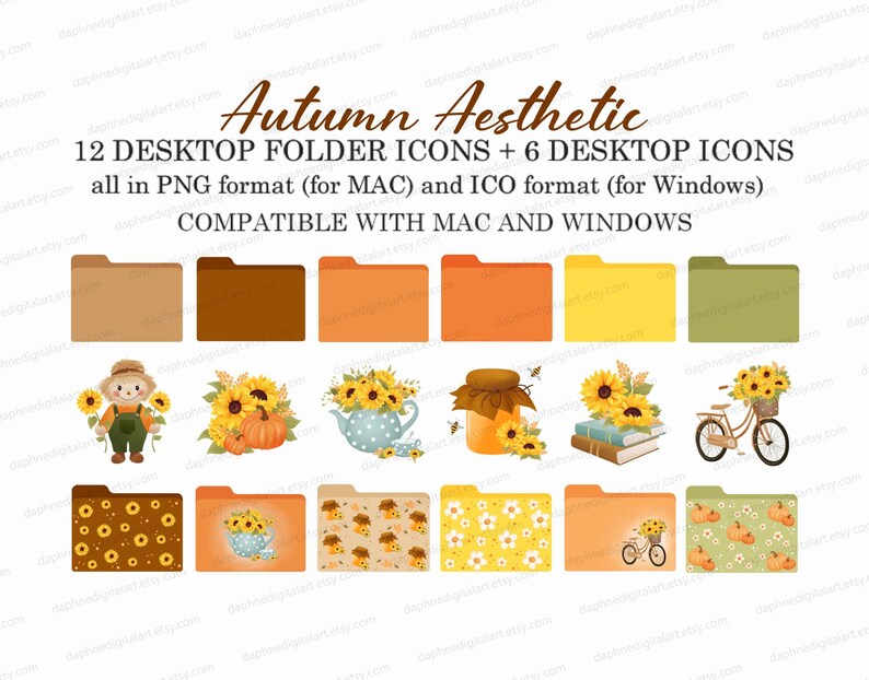 Autumn Fall Desktop Icons Boho Desktop Folder Icons MAC Windows ...