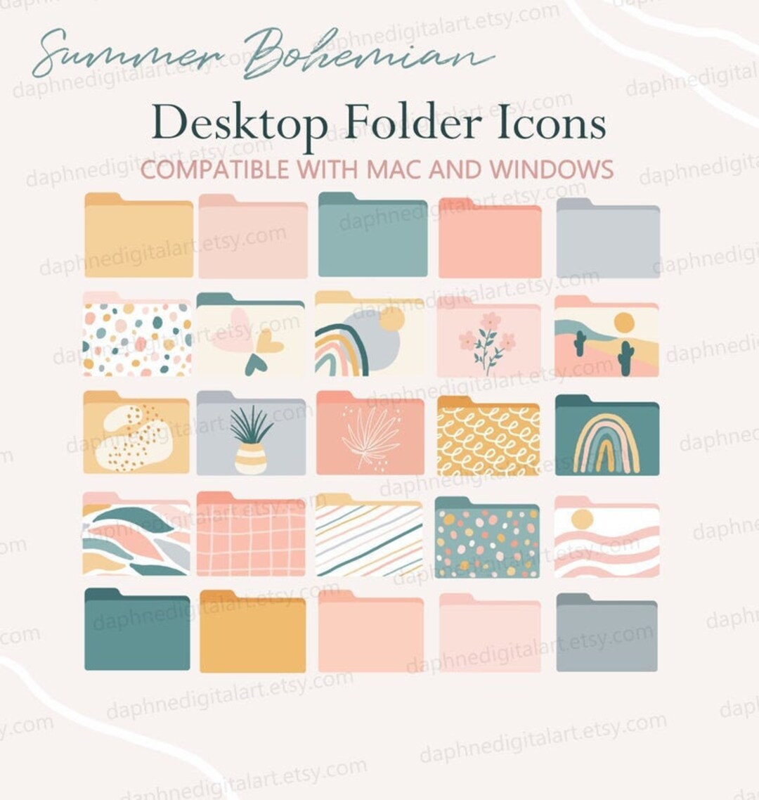 Boho Desktop Folder Icons for Mac, Desktop Folder Icons, Aesthetic ...