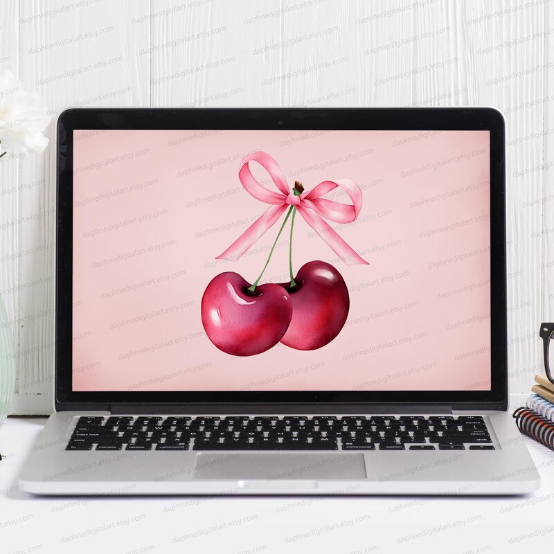 Cherries and Bows Desktop Background - Etsy