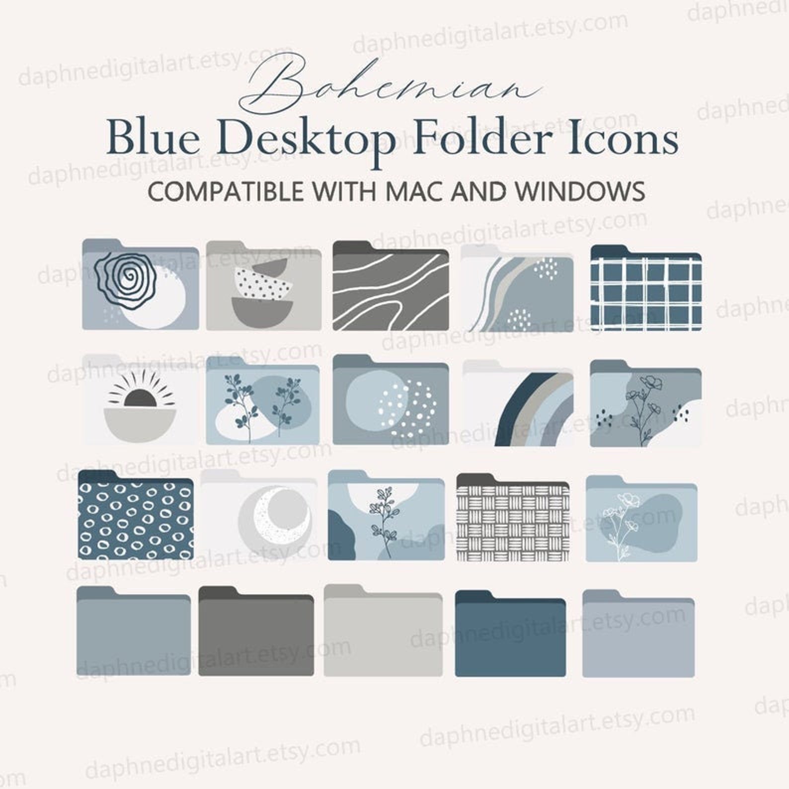 Abstract Desktop Icons , INSTANT DOWNLOAD, Blue Tones , Desktop Icons ...