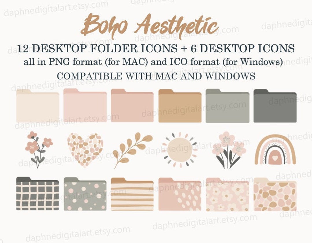 Boho Desktop Folder Icons for Mac, Desktop Folder Icons, Aesthetic ...