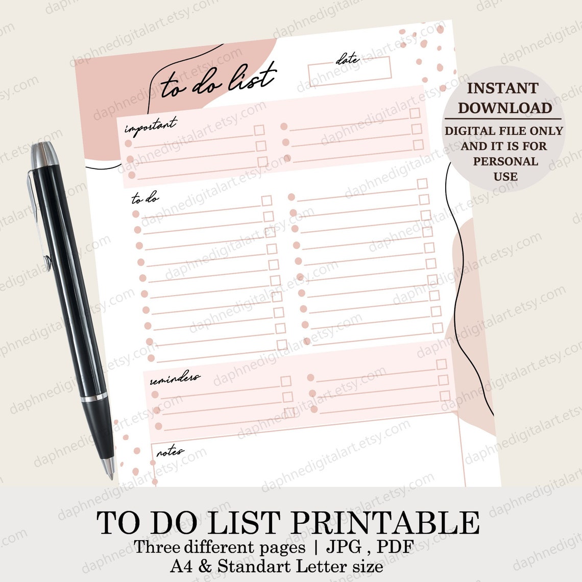 Minimalist Daily to Do List Printable Instant Download Daily - Etsy