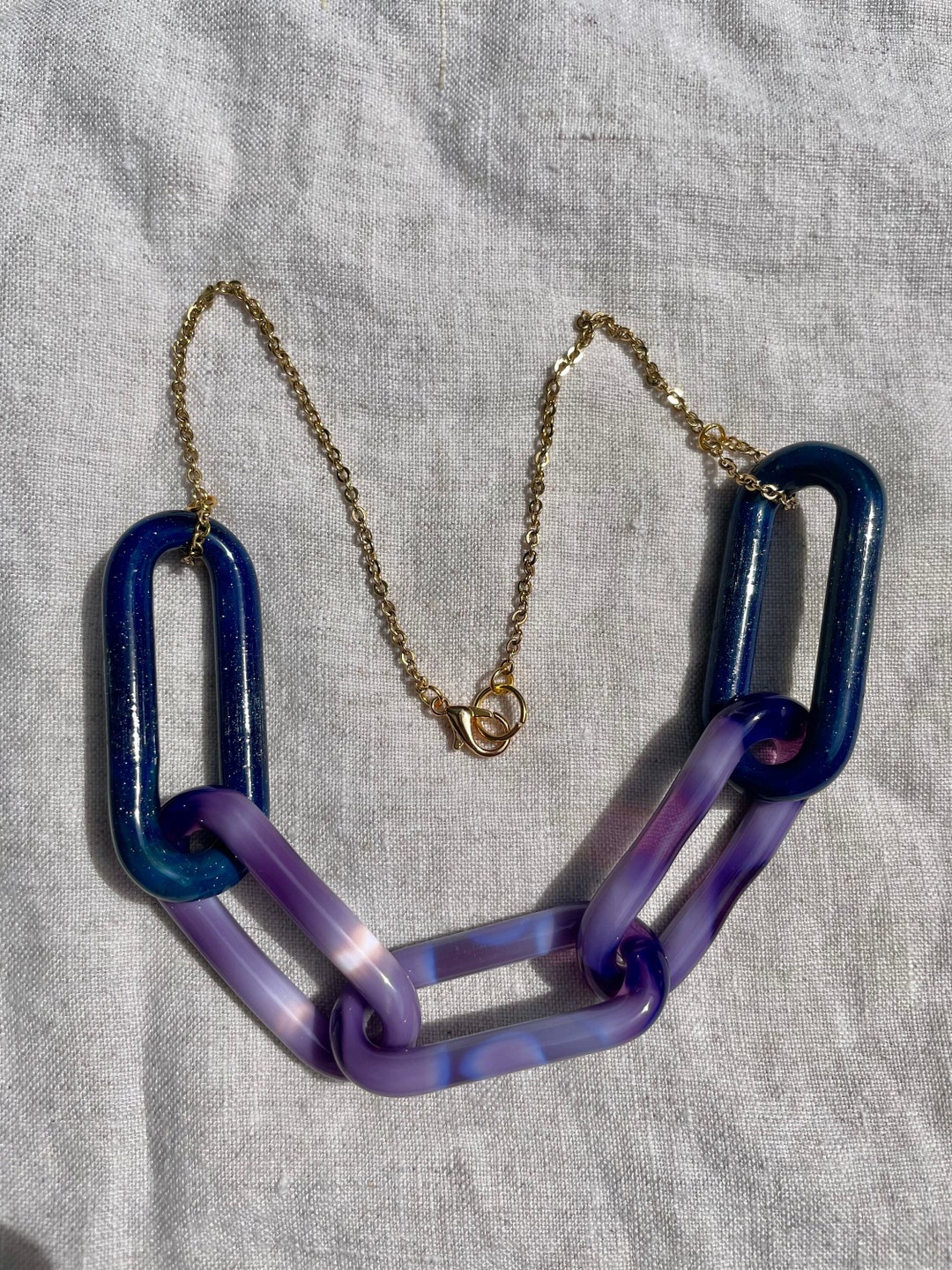 Purple and Sparkly Blue Chunky Handmade Borosilicate Glass Chain ...