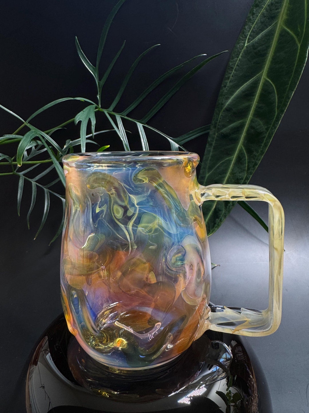 Prismatic Ripple Mug 12 Fl Oz Gold and Silver Fume Hand Blown ...