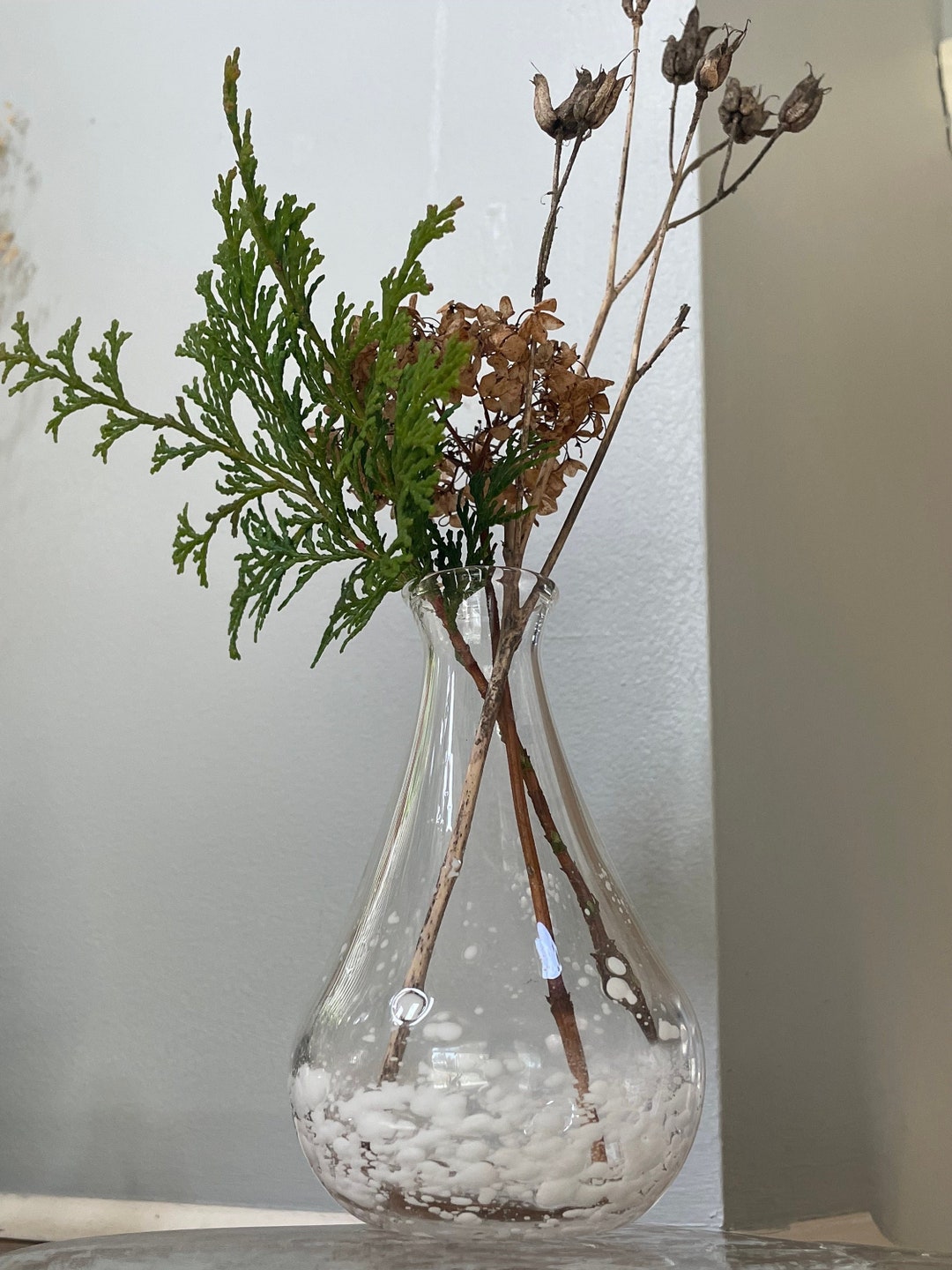 Winter Snow Bud Vase | Hand Blown Borosilicate Pyrex Vase - Etsy