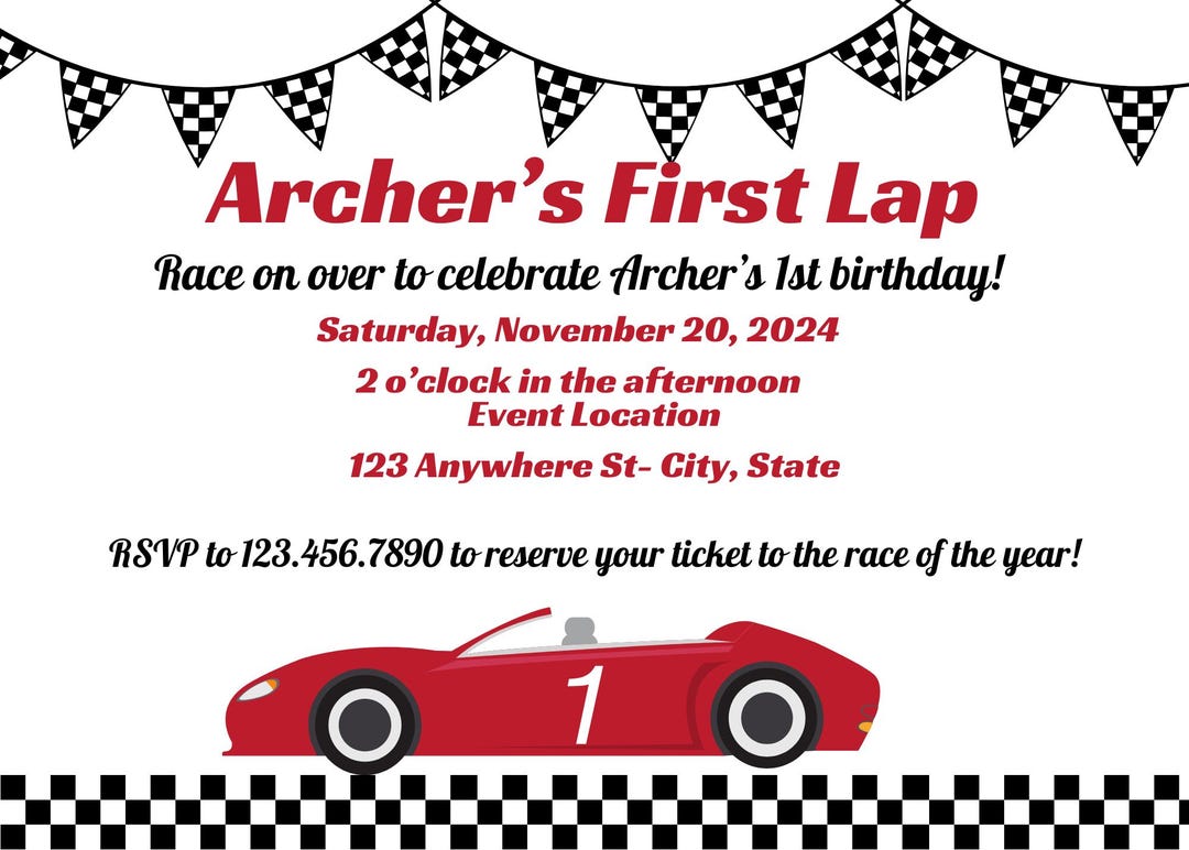 First Lap Birthday| Racing Theme Birthday Party| Race Car| Digital ...
