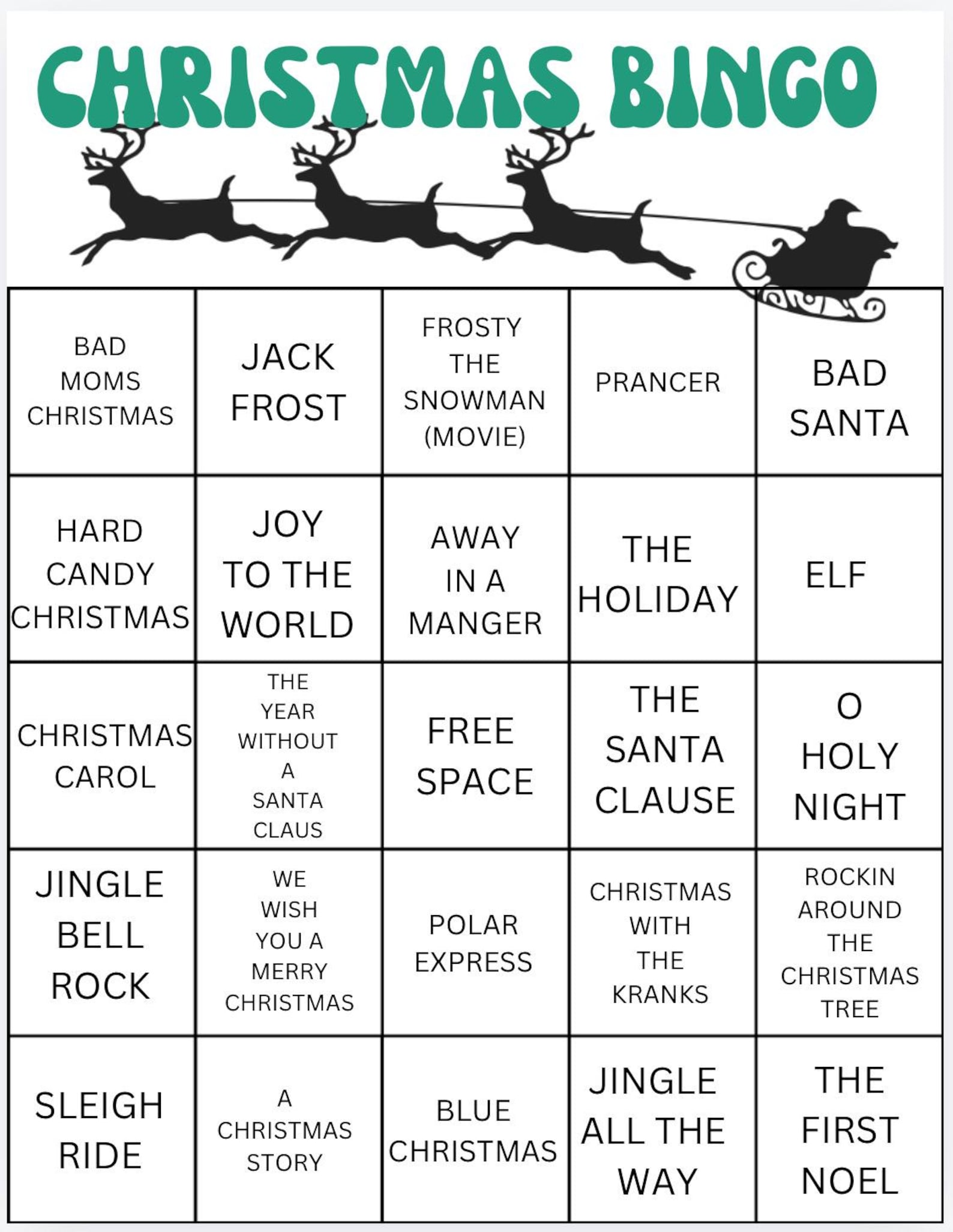 Christmas Movie & Song Bingo | Festive Bingo Game for Holiday Fun ...